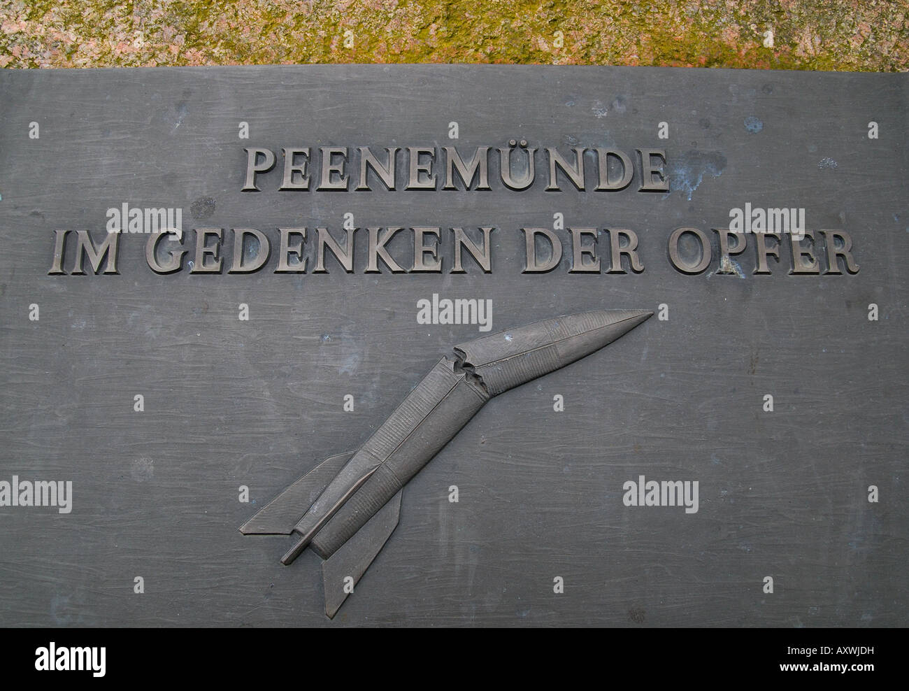 Memorial plaque showing broken rocket at Peenemuende World War Two ...