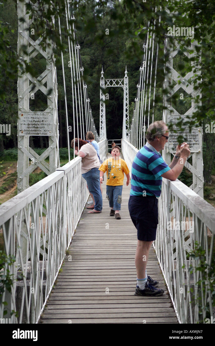 suspension bridge over the River Dee at Cambus O' May, near Ballater ...