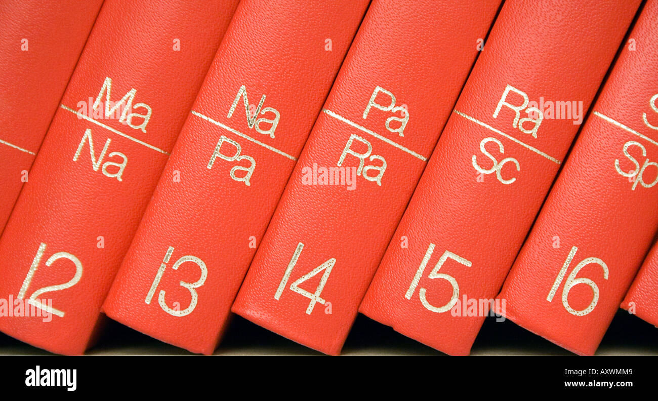 Encyclopedia in a Bookshelf (Close View Stock Photo - Alamy