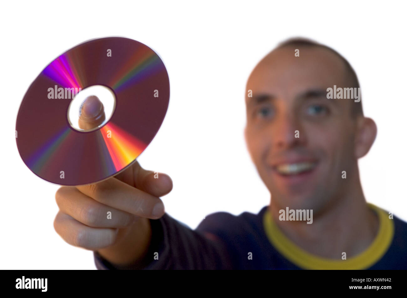 man have a cd in his finger Stock Photo - Alamy