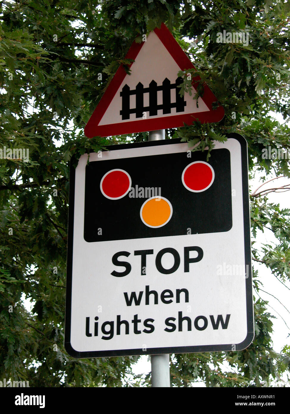 warning sign that a railway level crossing with barriers is imminent ...