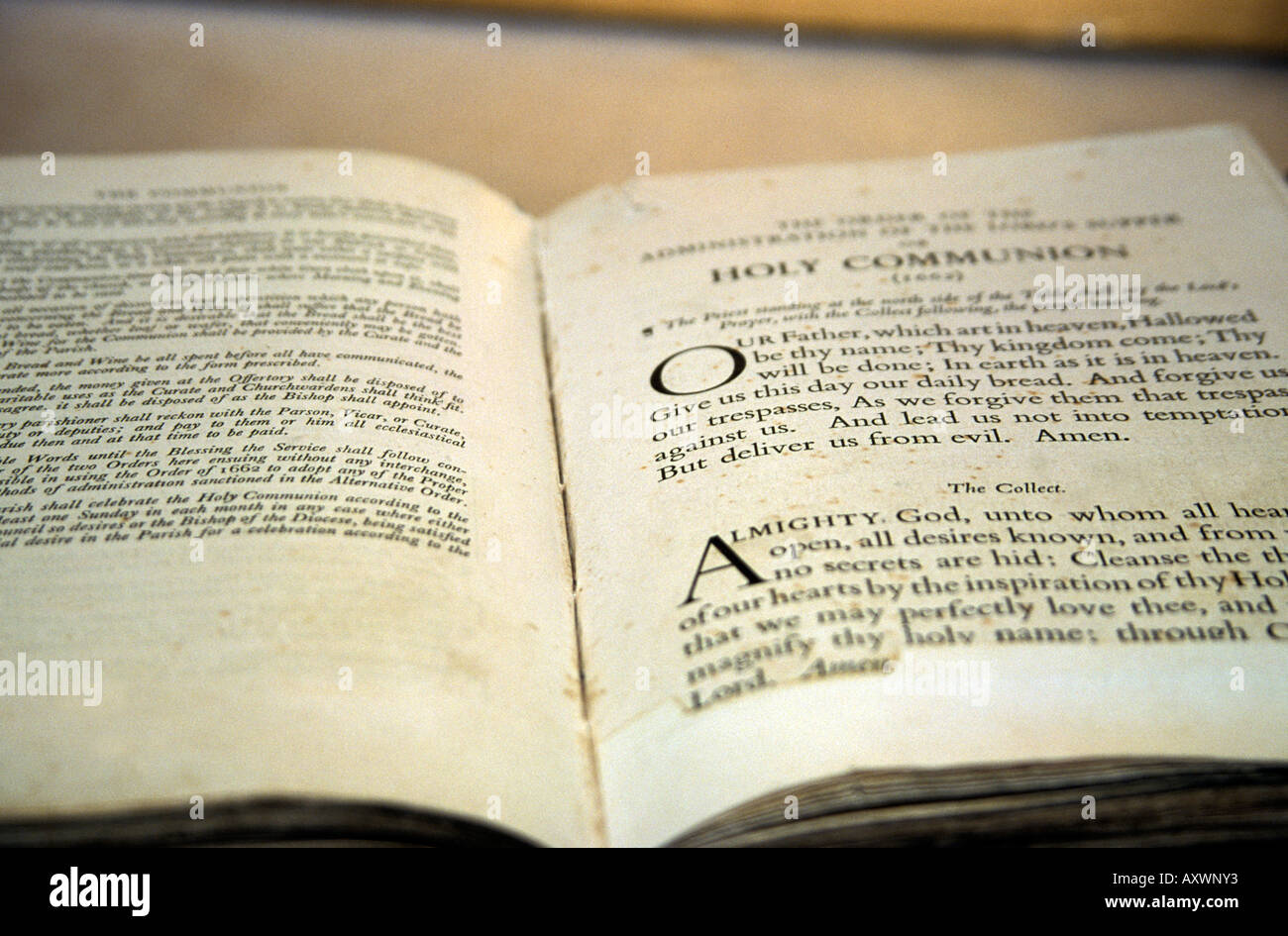 Holy Communion open pages from the Holy Bible on a lectern in a Church ...