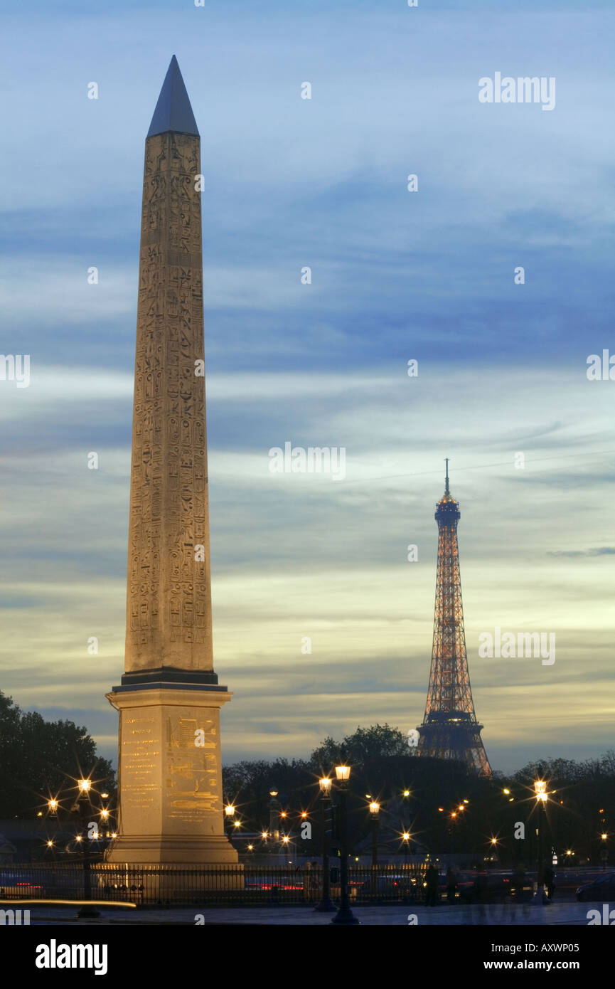 France - Eiffel tower and Concorde obelisk at Paris Stock Photo - Alamy