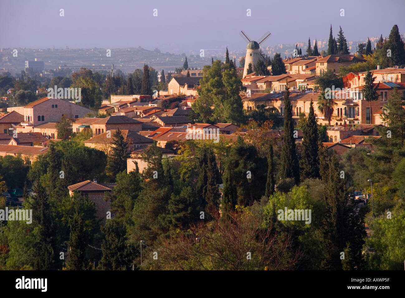 Jerusalem Neighborhood Landscape with Windmill Stock Photo - Alamy