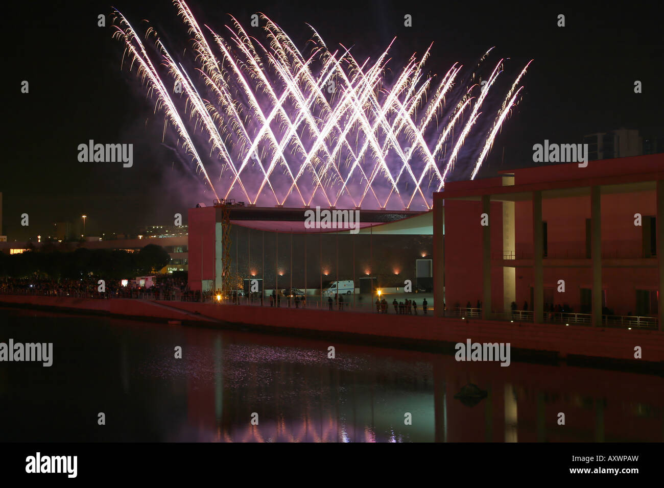 sparkling fireworks display on the portuguese pavillion at lisbon Stock ...