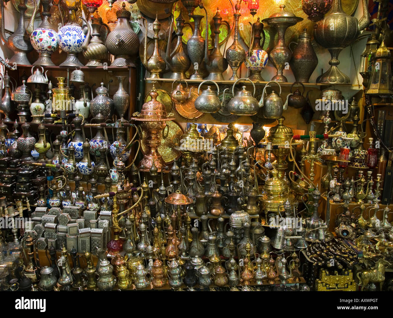 Istanbul, Marmara Region, Turkey; shop selling brass and copperware in ...