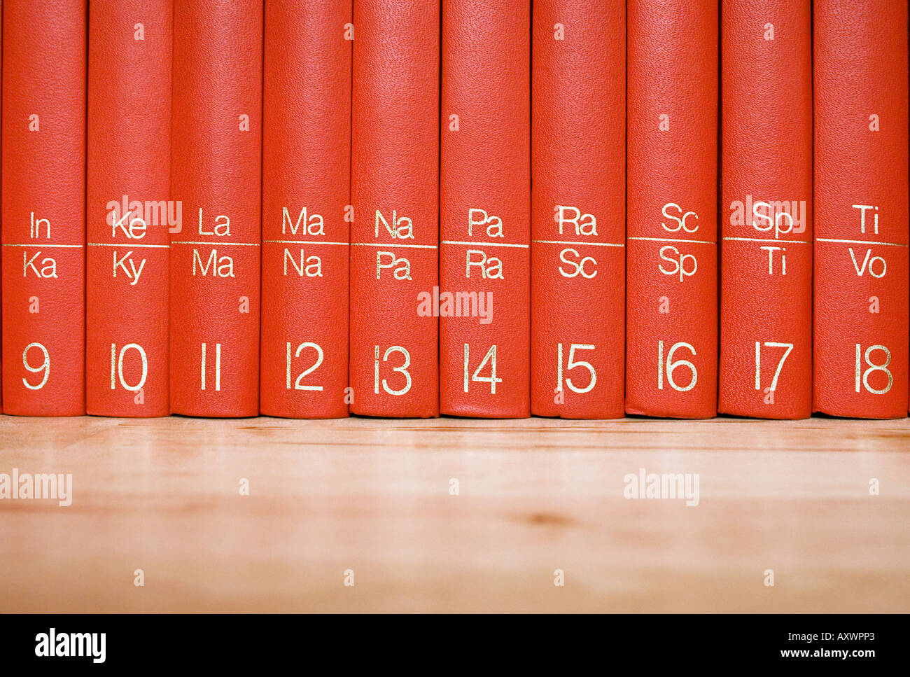 Encyclopedia in a Wooden Bookshelf Stock Photo - Alamy