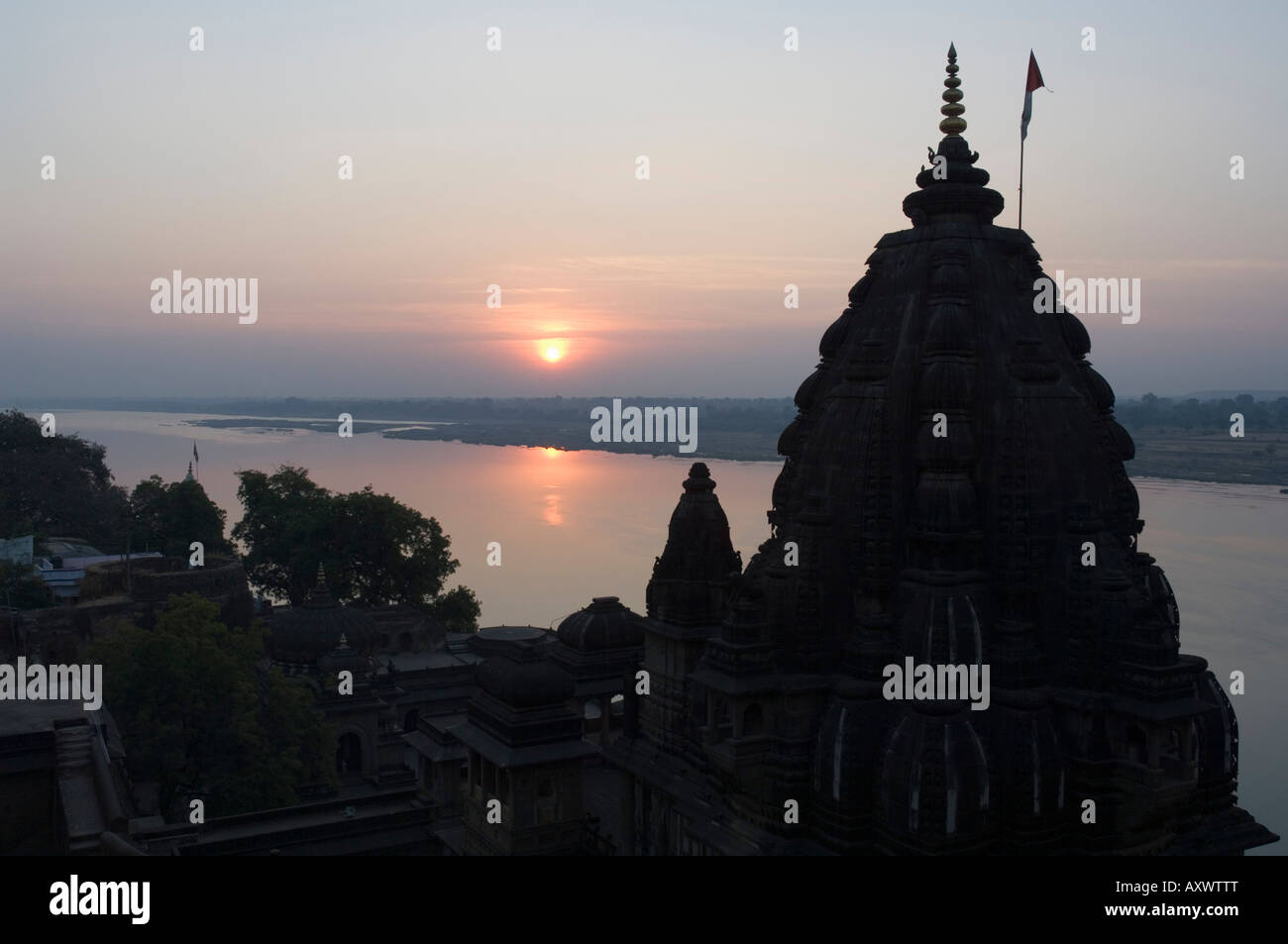 View of the Shiva Temple with the Narmada river in background ...