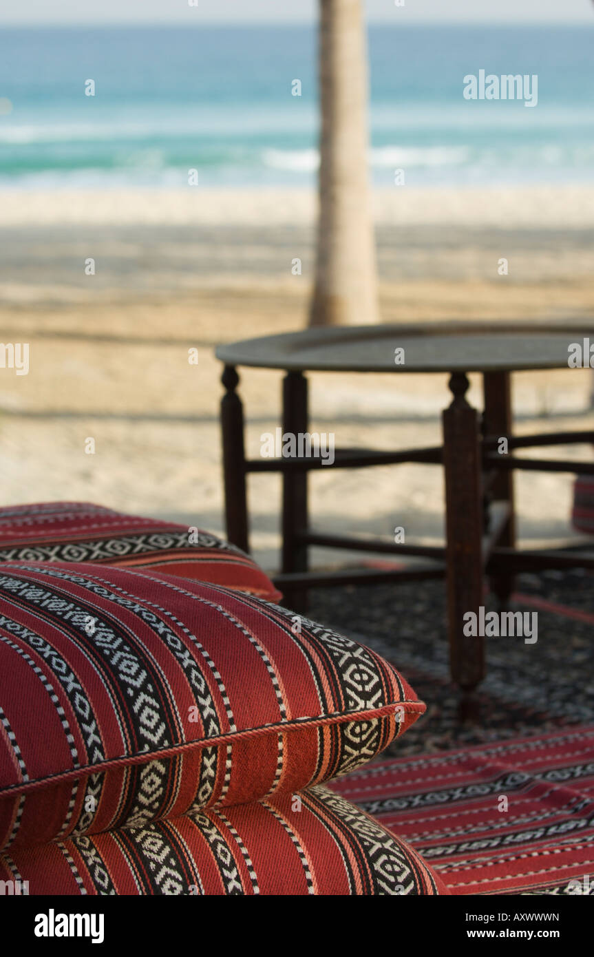 Arabian cushions on the beach, Dubai, United Arab Emirates, Middle East ...