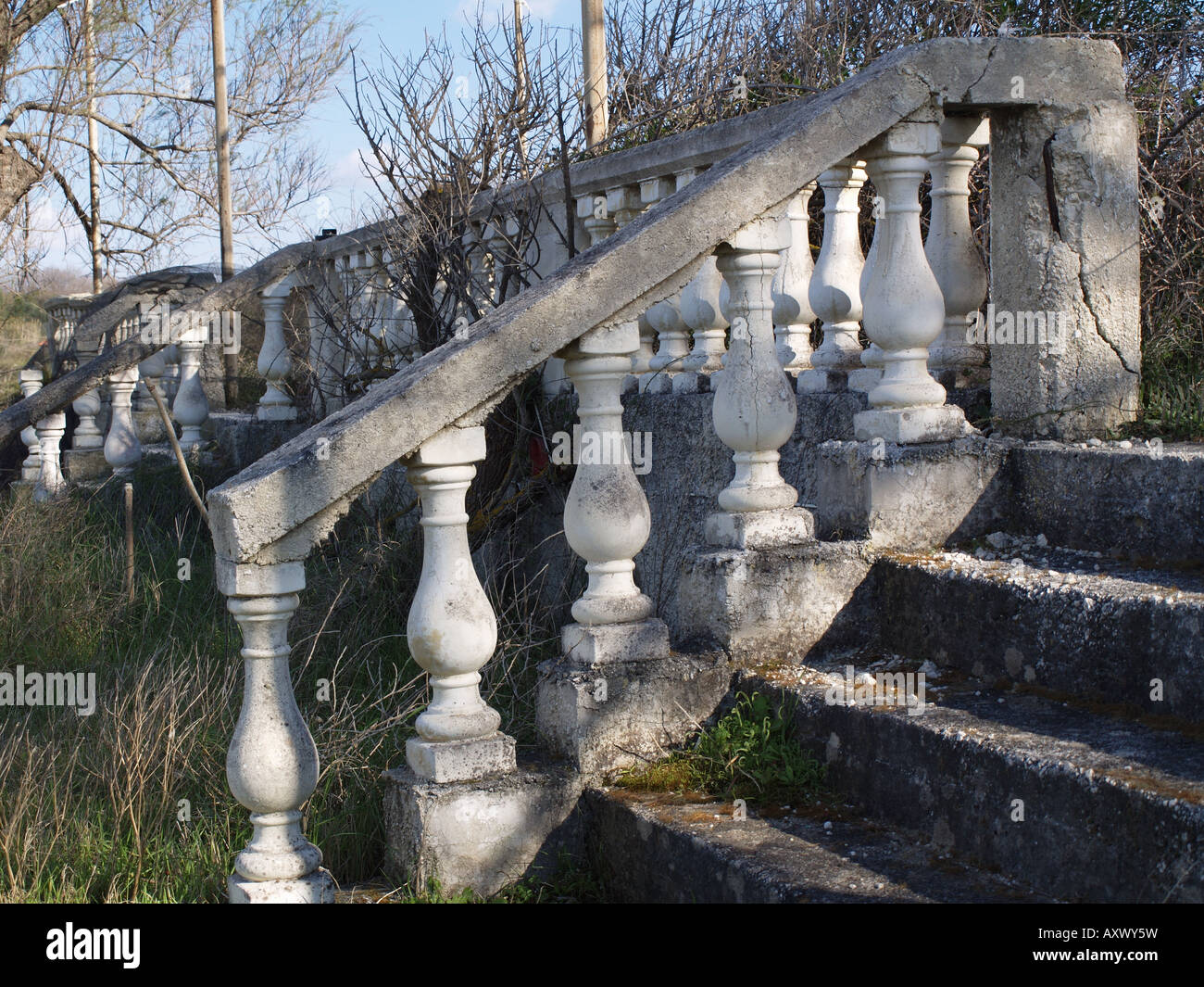BALUSTRADE AT ABANDONED TAVERNA AGNOS BEACH CORFU KERKYRA GREECE Stock ...