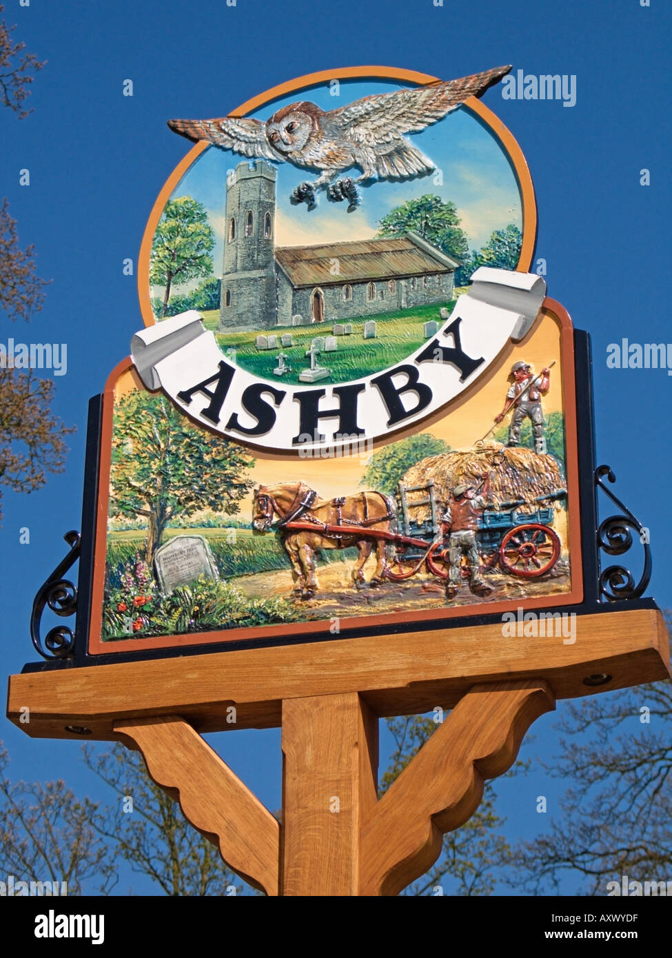 Ashby Village Sign, Suffolk Stock Photo - Alamy