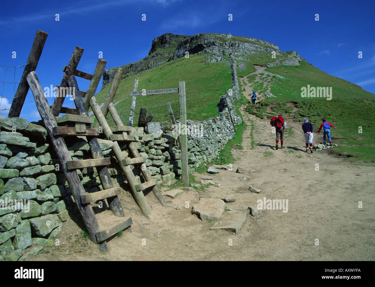 Walkers on the well trod path to the peak of Pen-Y-Ghent in the ...