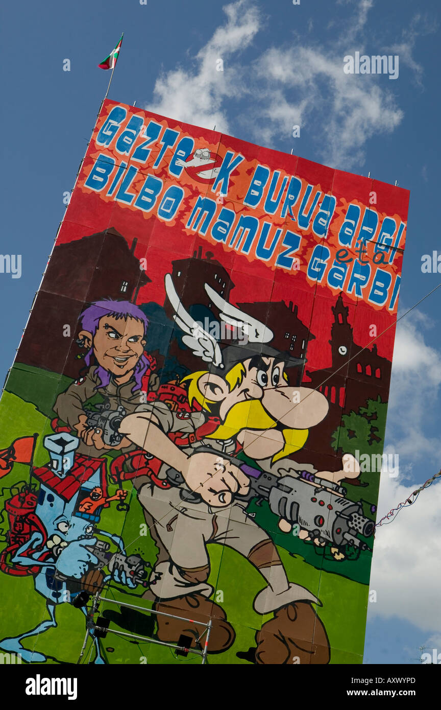 Sign in Basque language Euskara with Asterix cartoon during Aste ...