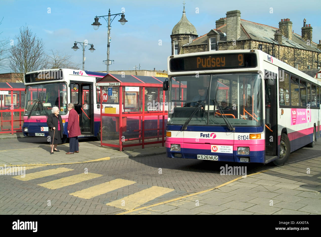 First group buses at Pudsey bus station Yorkshire England Stock Photo ...