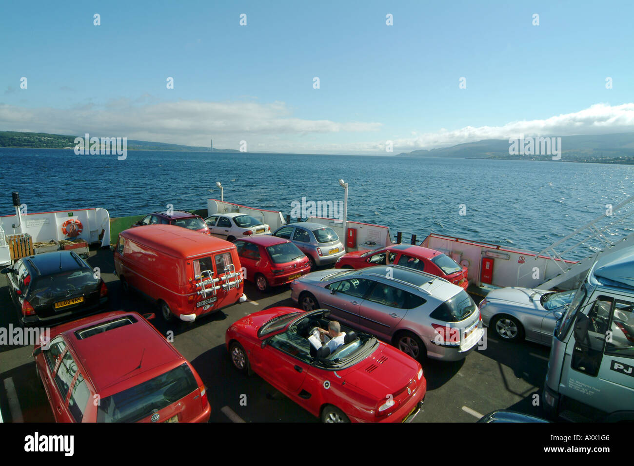 Vehicles on the deck of car ferry MV Sound of Shuna on the Firth of ...