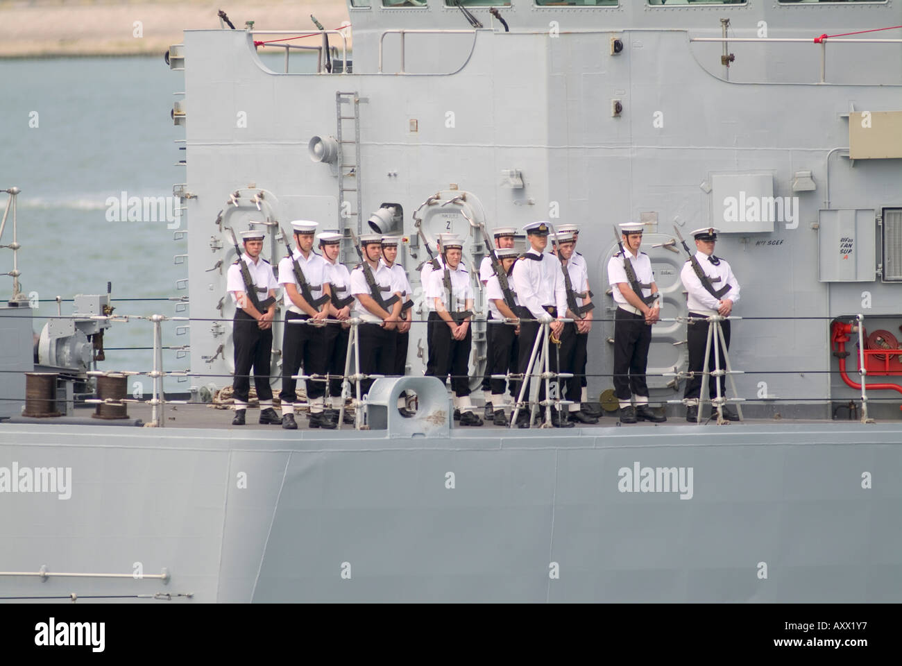 Crew on Type 22 Frigate HMS Chatham F87 Stock Photo - Alamy