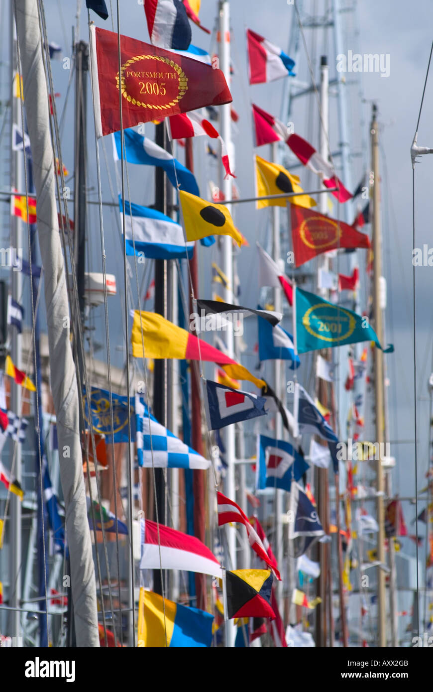 Ships flags flying in Portsmouth dockyard during the Trafalgar 200 ...