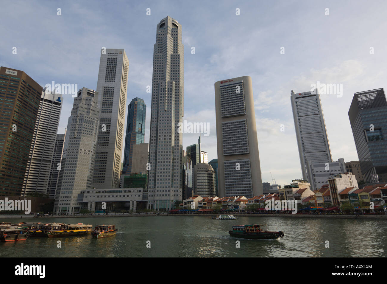 Ferries, Boat Quay, Financial District beyond, Singapore, South East ...