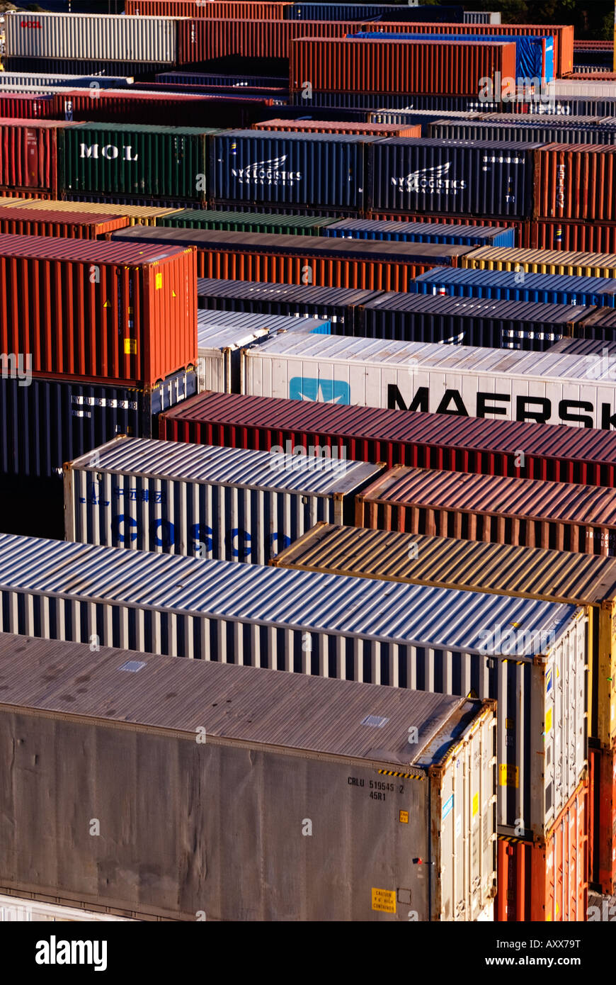 Stacks of containers waiting to be loaded on board ship, Lyttelton, New ...