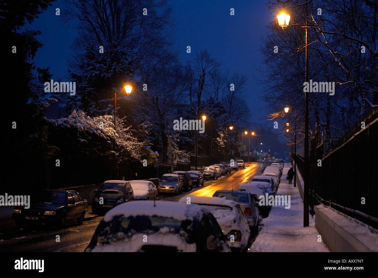 A street, of winter night, in a small French village Stock Photo - Alamy