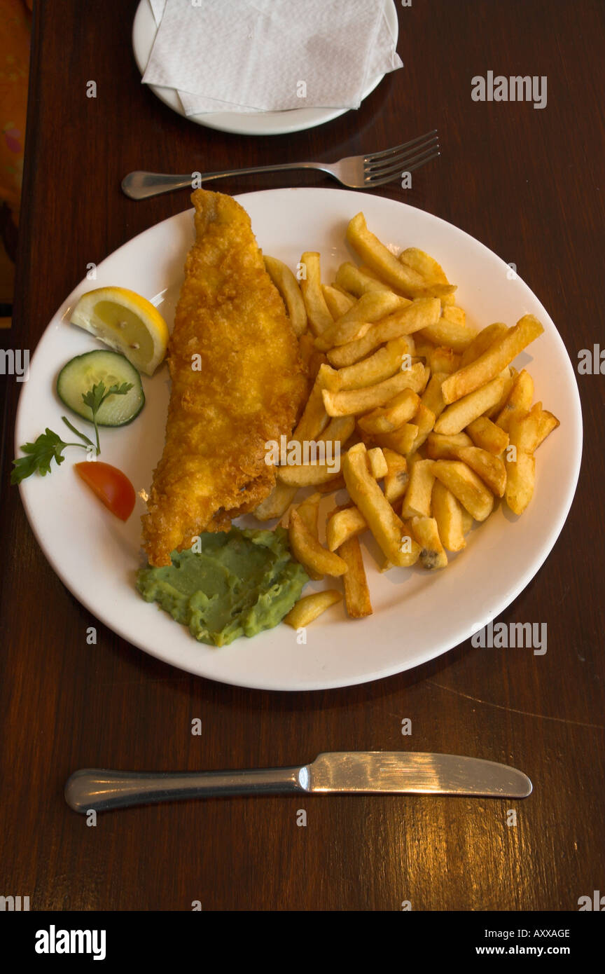 gourmet fish and chips with mushy peas Stock Photo - Alamy