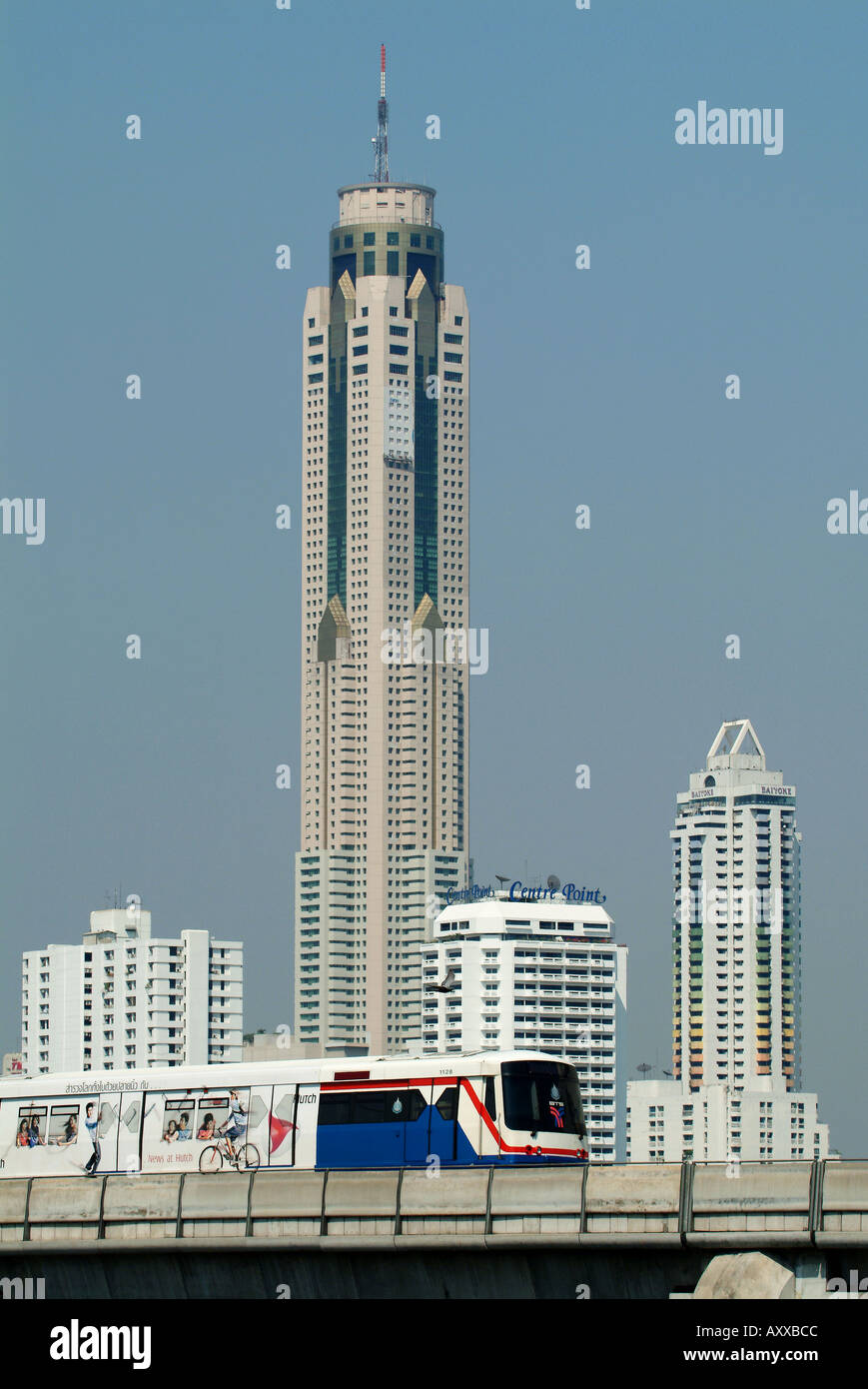 BTS Skytrain with Baiyoke 1 and 2 towers tallest building in Bangkok ...