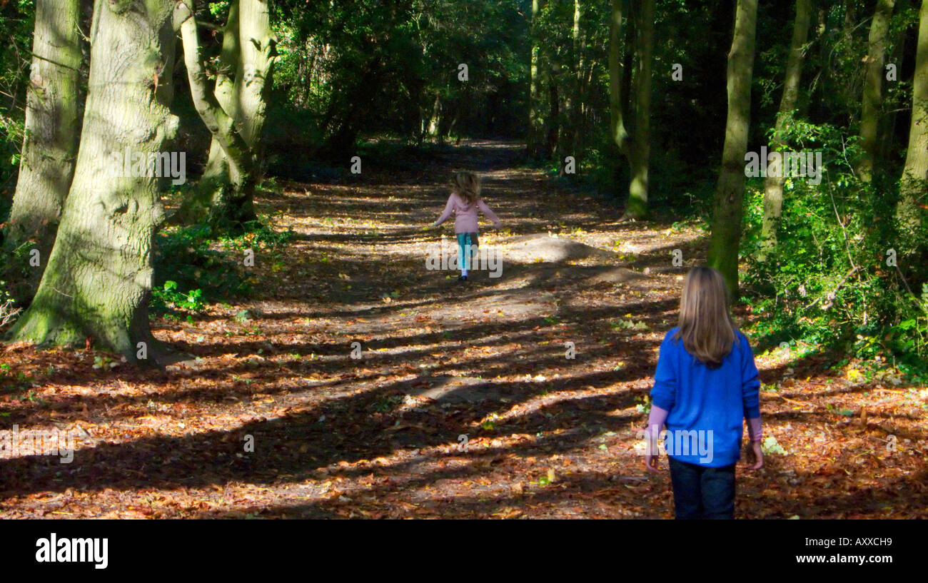 children playing together in forest path Stock Photo - Alamy