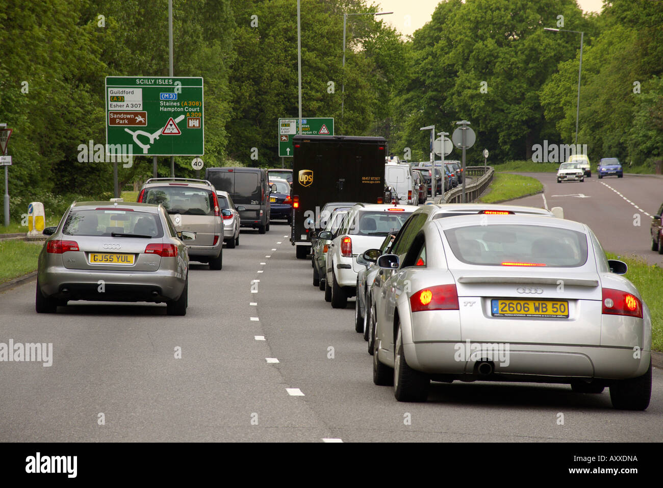 uk united kingdom england traffic jam in surrey Stock Photo - Alamy