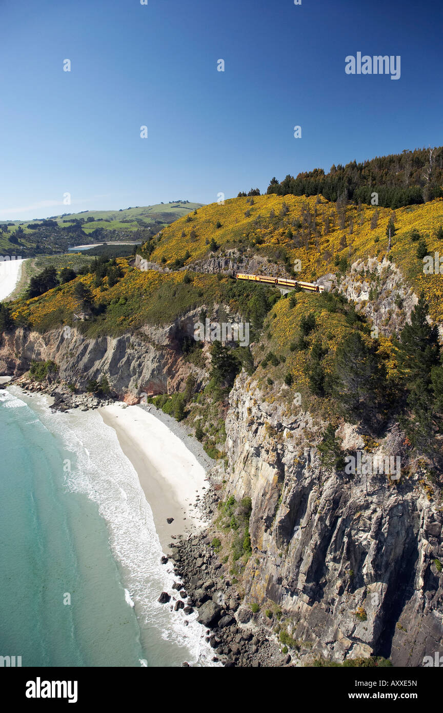 Seasider Train above Cliffs at Doctors Point near Dunedin South Island ...