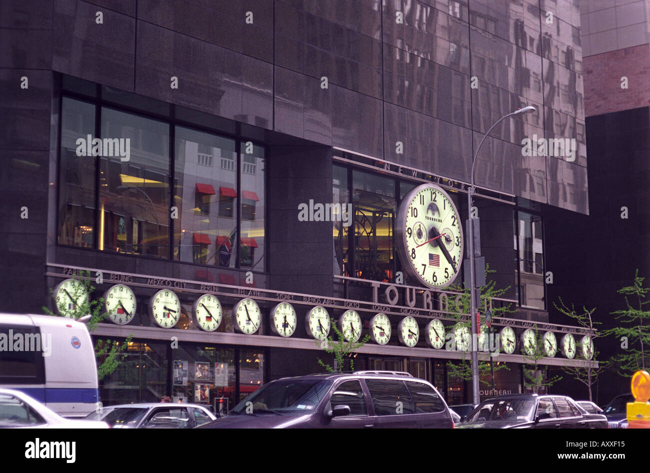 Tourneau clocks displaying the world time zones along the front of ...