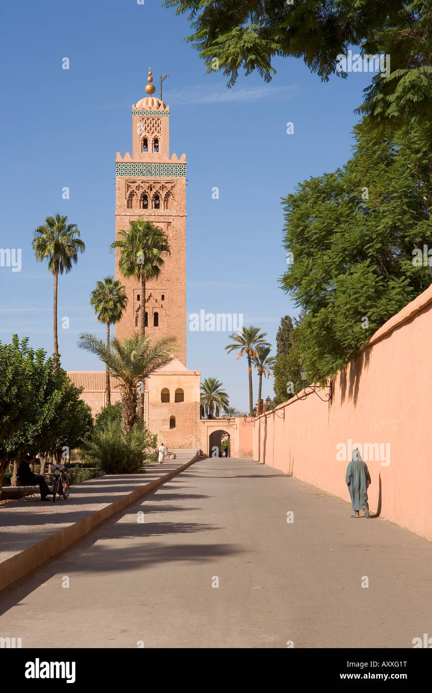 The landmark minaret of the Koutoubia Mosque, Marrakesh (Marrakech ...