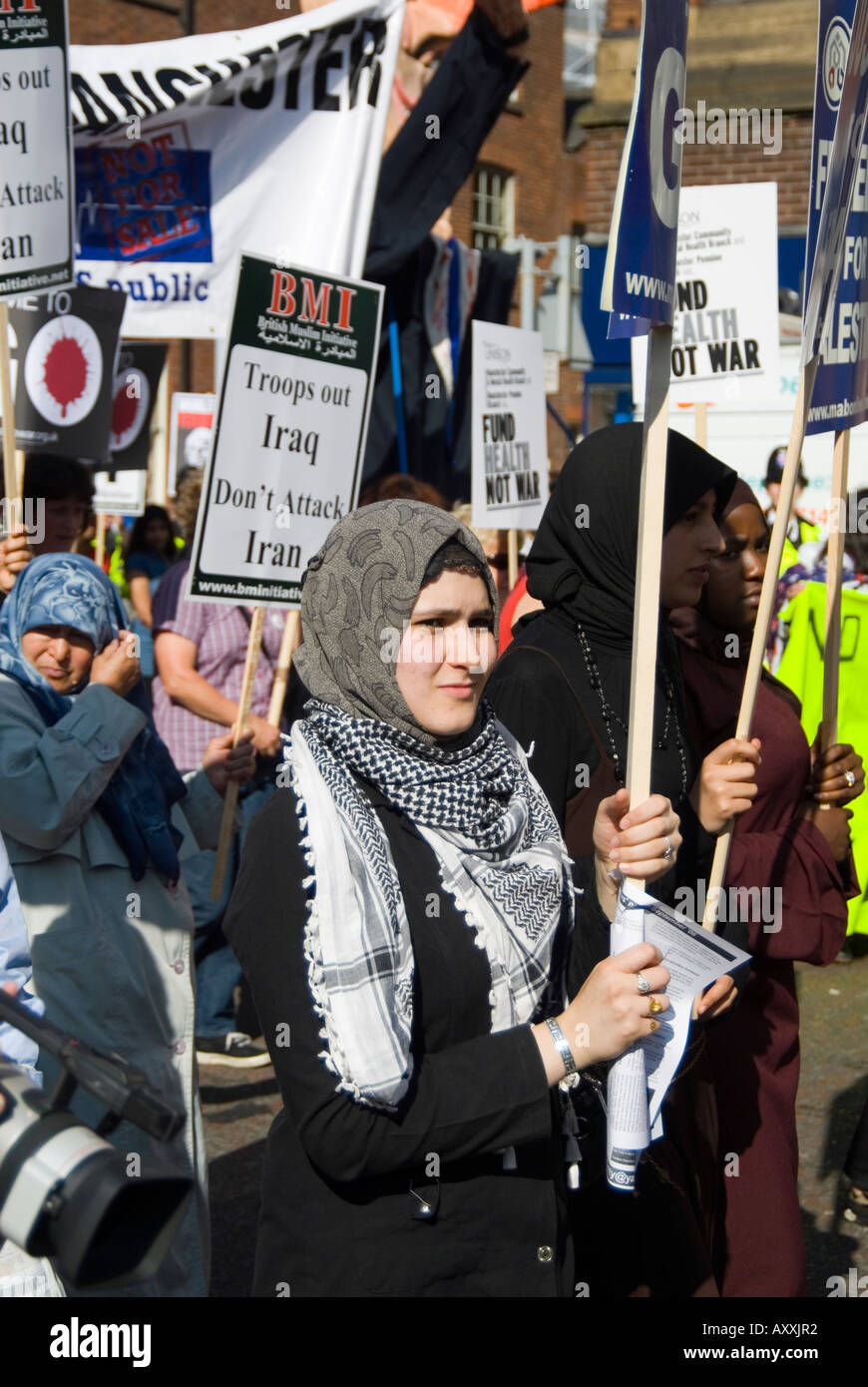 British Muslim women wearing headscarf in a public demonstration ...