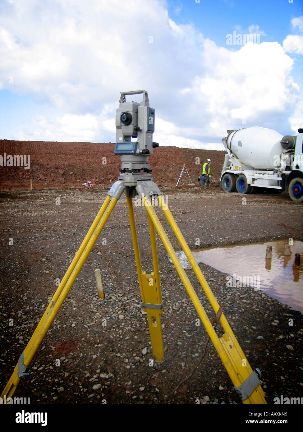 Theodolite in use on building construction site Stock Photo: 9676952 ...