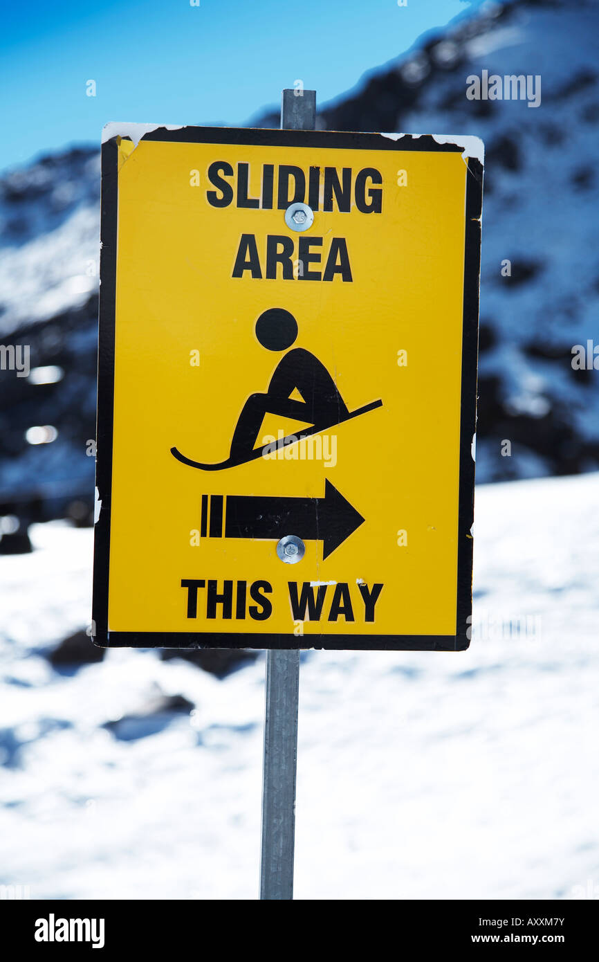 Sign showing sliding area on snow ski slopes Stock Photo - Alamy