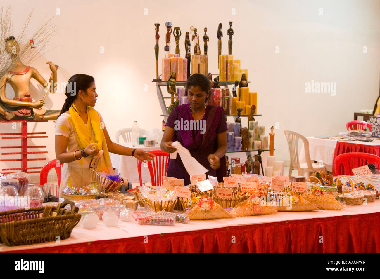 Ladies selling ethnic items inside a modern Indian shopping mall and ...