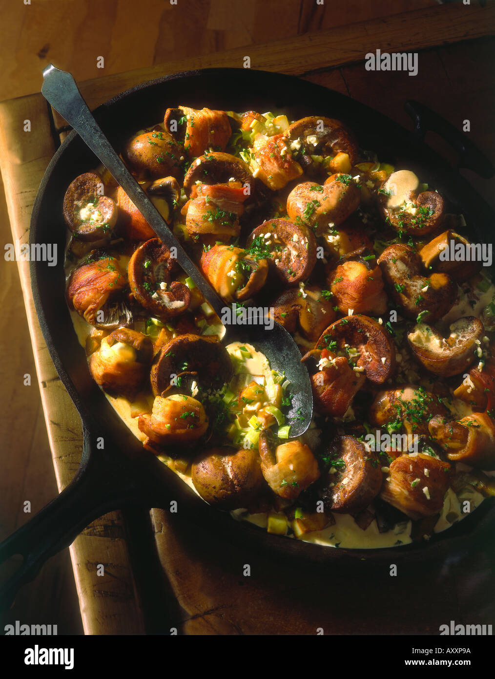 Pan Fried Lambs Kidneys with bacon water chestnuts in cream leek sauce ...