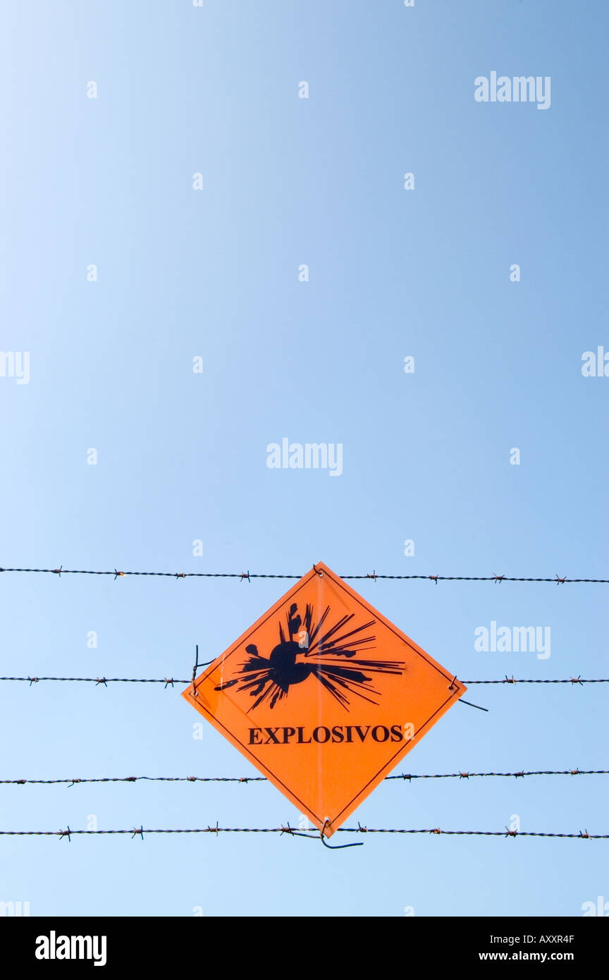 sign on firing range warning of explosion, asturia, spain Stock Photo ...