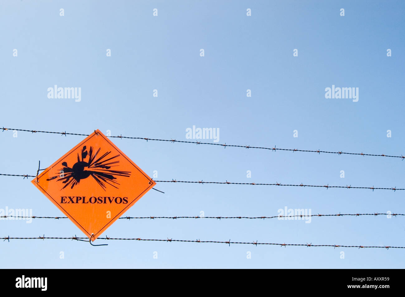 sign on firing range warning of explosion, asturia, spain Stock Photo ...