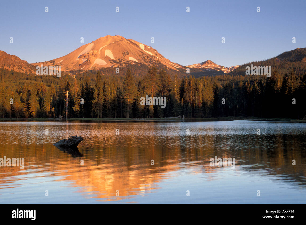 Mount Lassen Volcano At Sunset Reflection In Calm Water Of Manzanita