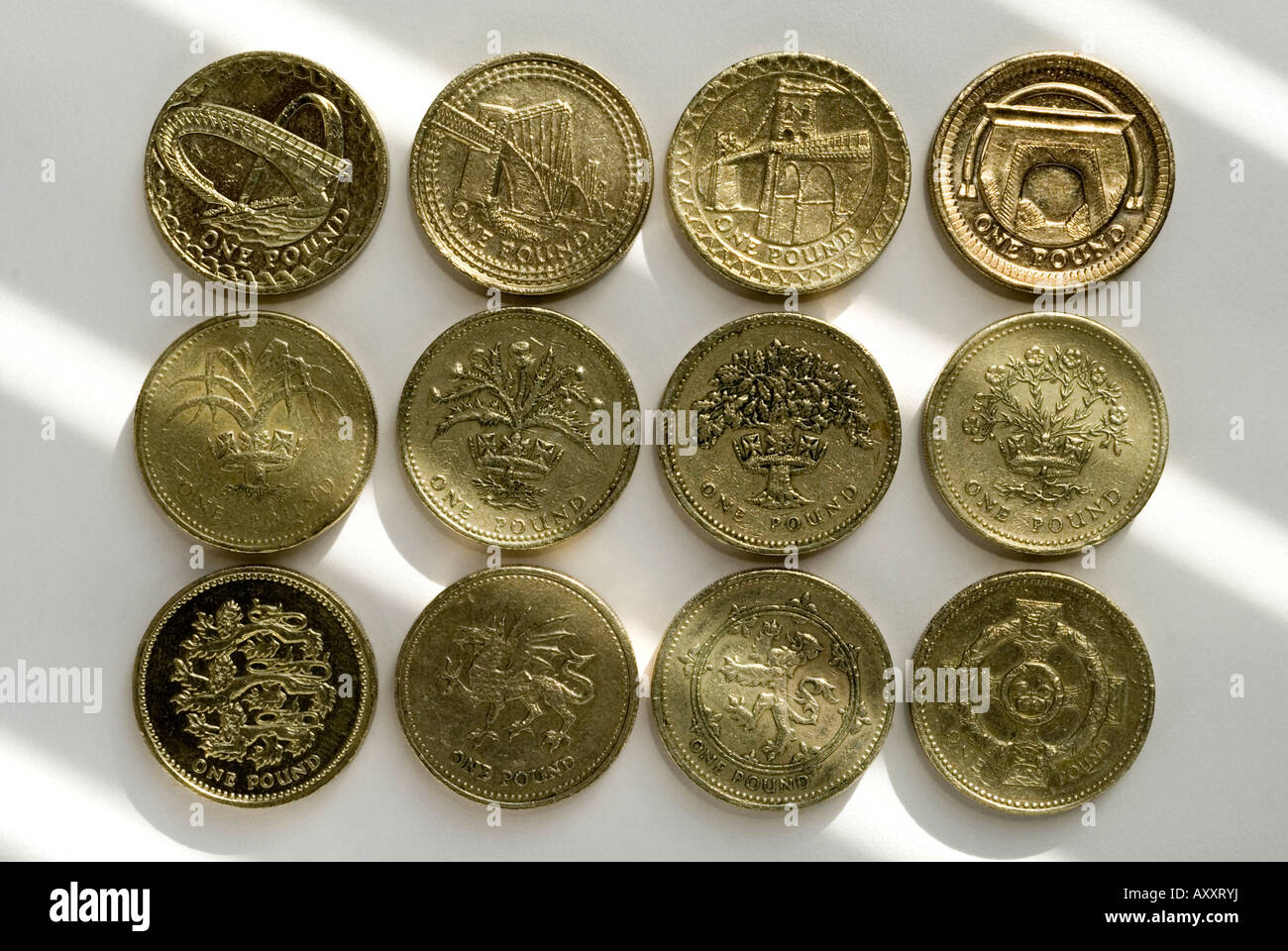 birds eye view of twelve different pound coins Stock Photo - Alamy