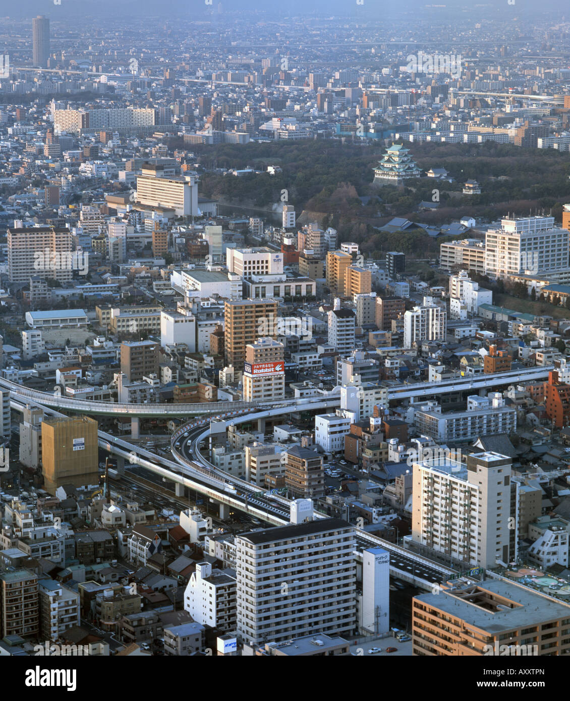 Nagoya city aerial view including castle from Midland Square skyscraper ...