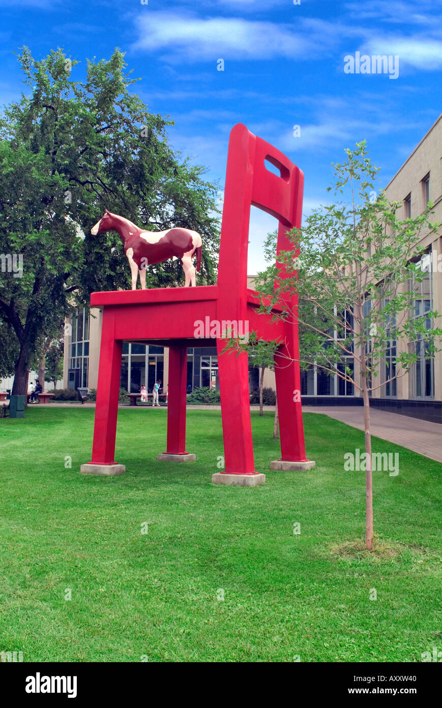 Giant red chair and horse sculpture at Denver Art Museum Colorado USA ...