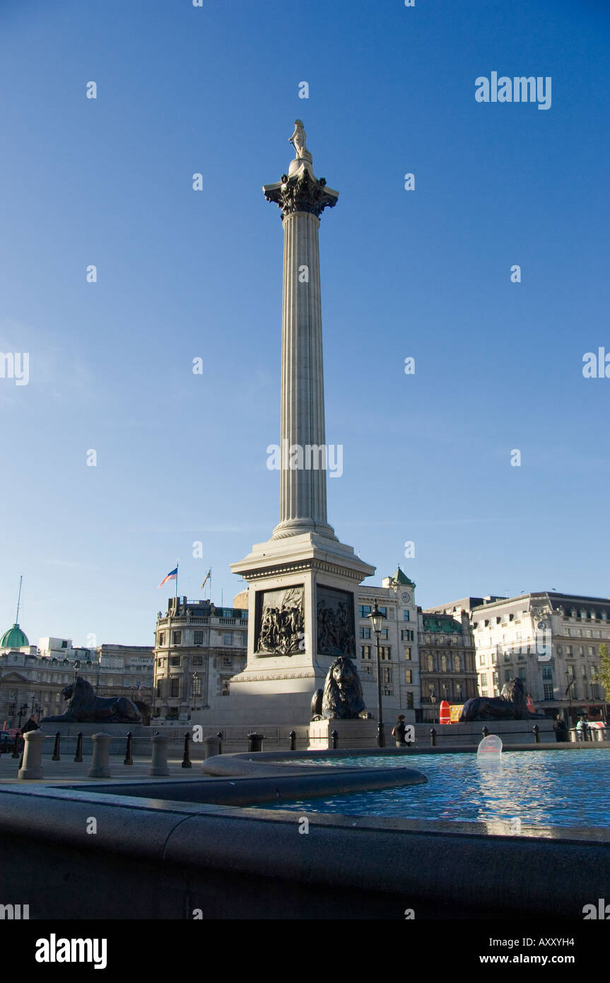 Nelsons column in Trafalgar Square central London Stock Photo - Alamy