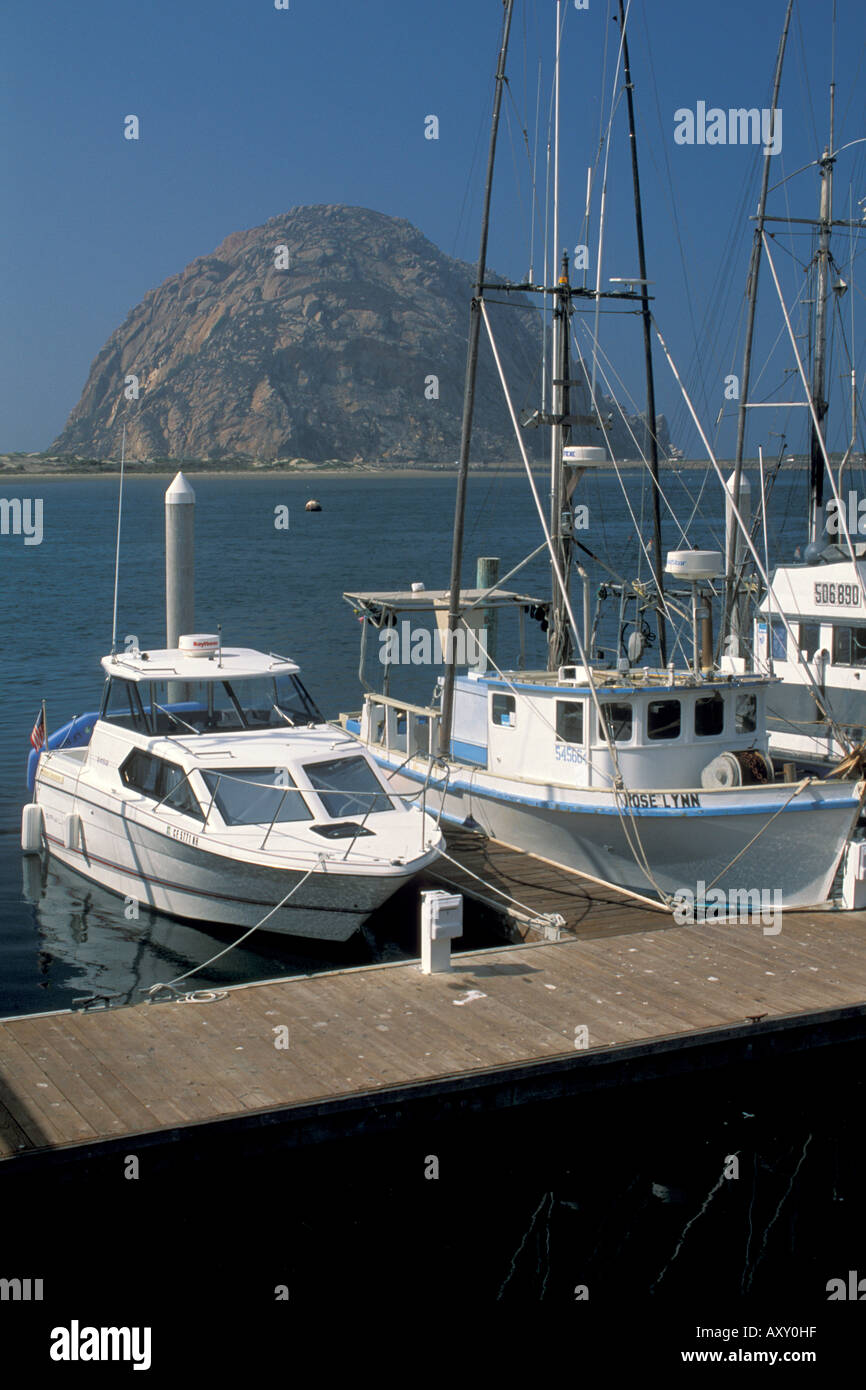 Fishing boats dock and Morro Rock Morro Bay California Stock Photo - Alamy