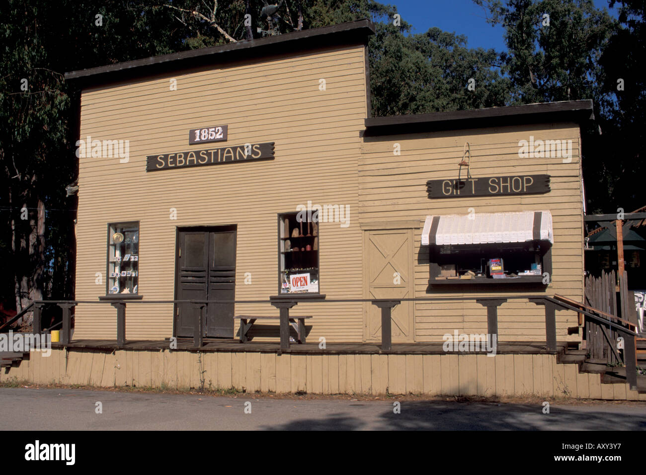 Historic old 19th century wooden Sebastian Store at San Simeon below ...