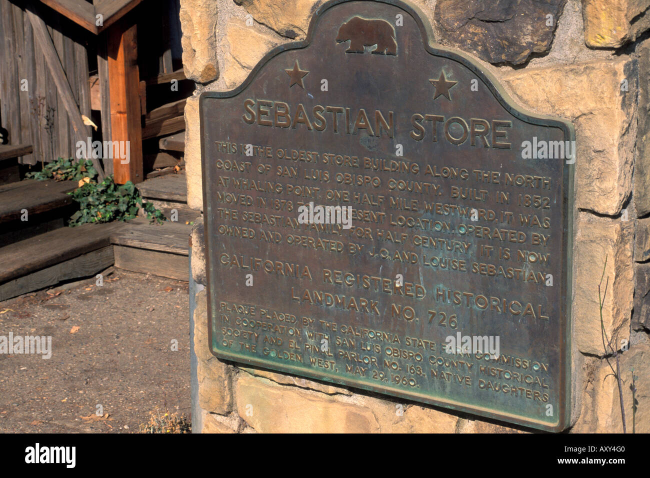 Historic marker at old 19th century wooden Sebastian Store at San ...