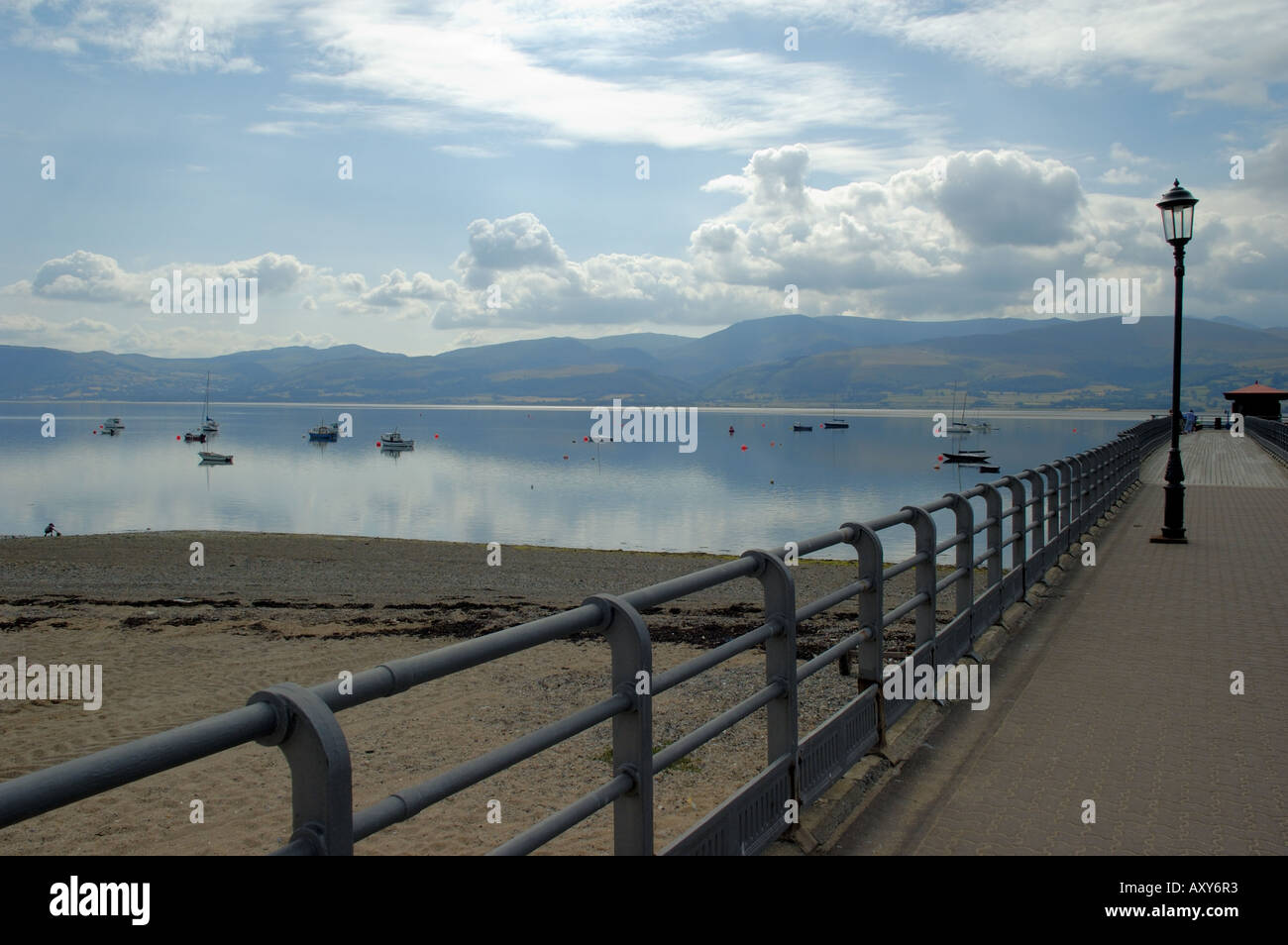 The pier and Menai Strait at Beaumaris Anglesey North Wales Stock Photo ...