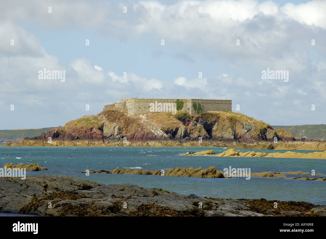 Thorn Island seen from West Angle Bay Pembrokeshire Wales Stock Photo ...