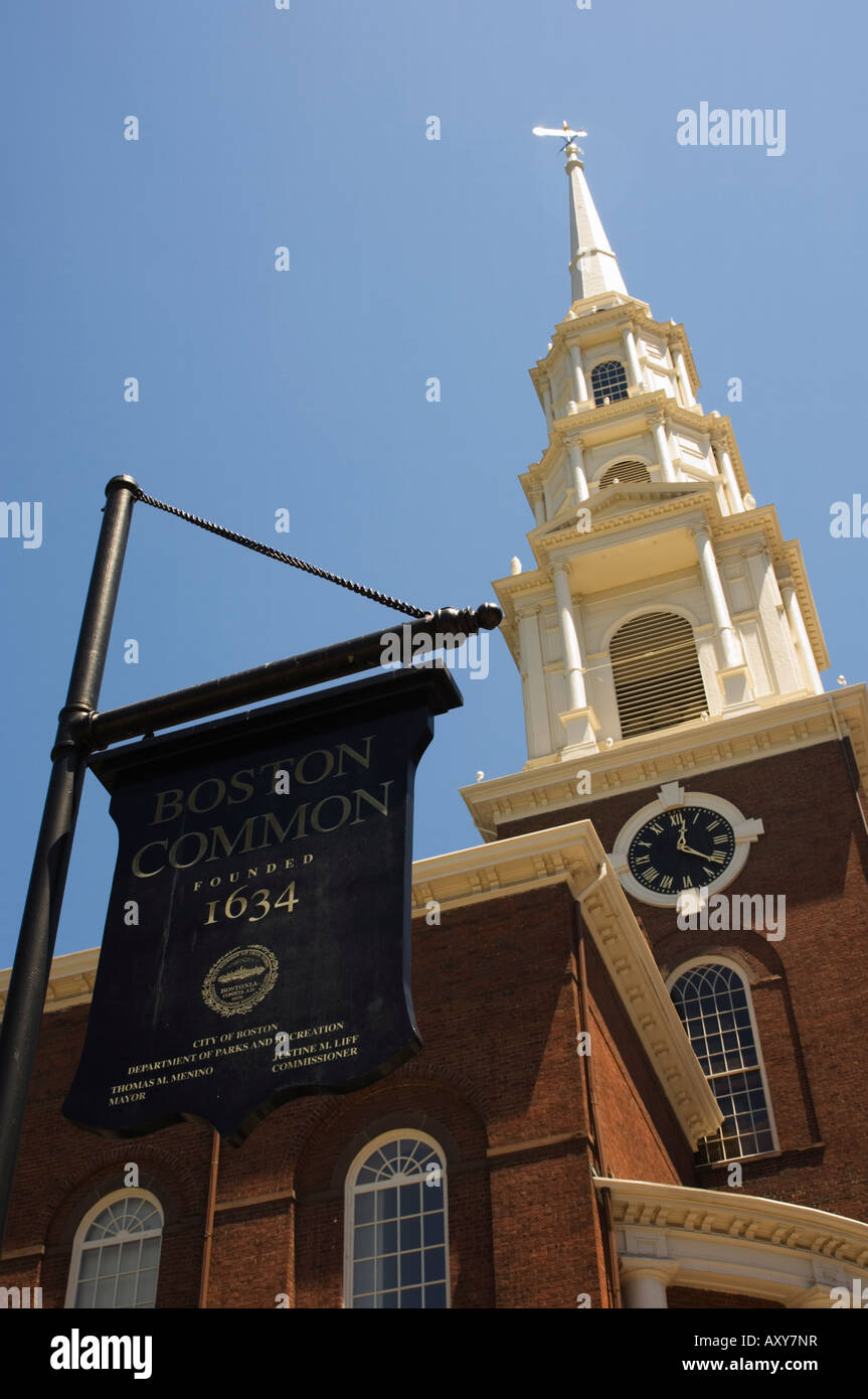 Park Street Church and Boston Common sign, Boston, Massachusetts, USA ...