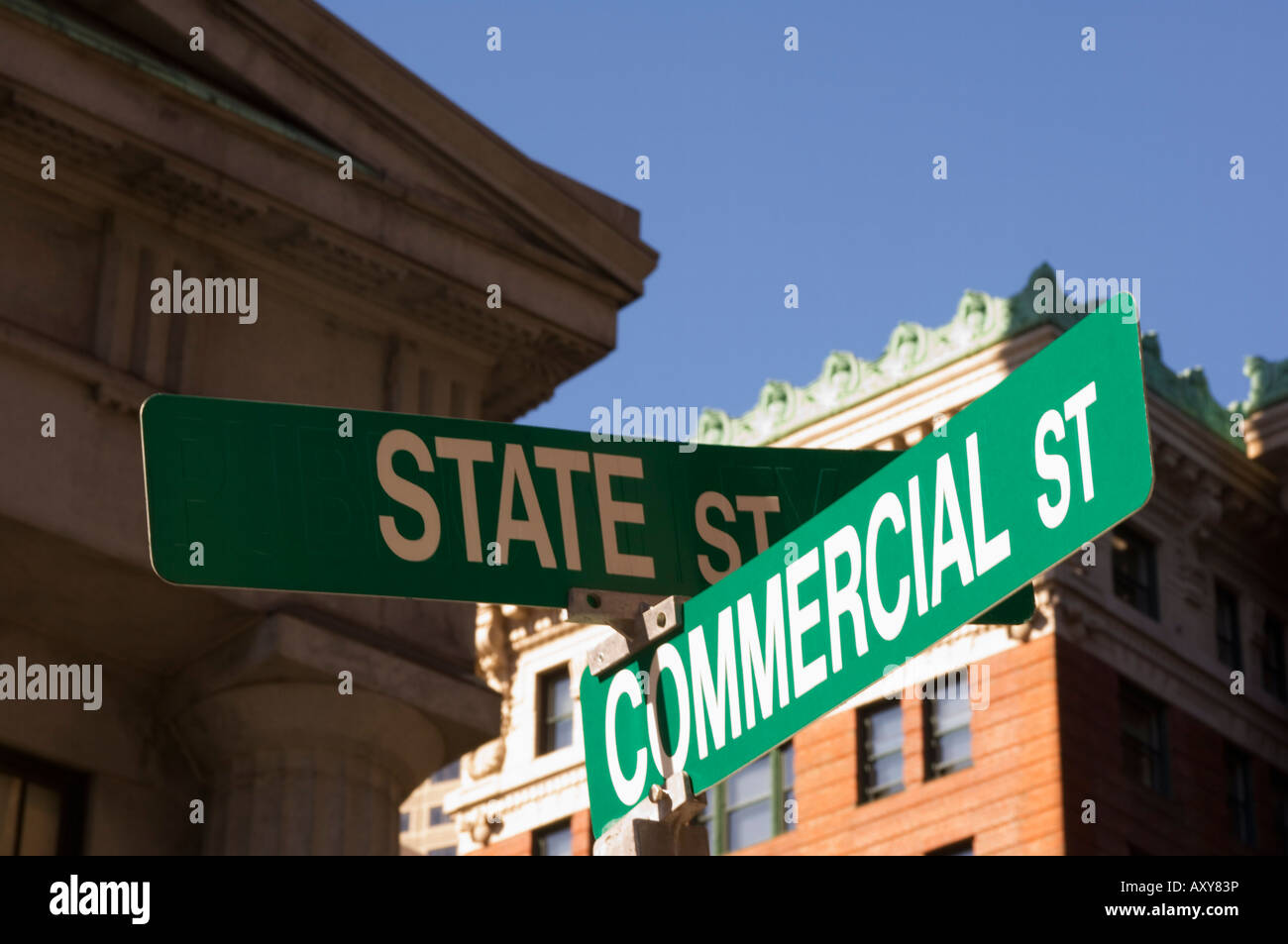 Street signs, State and Commercial Streets, Boston, Massachusetts, USA ...